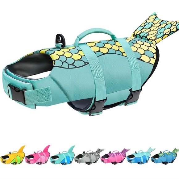 malier | Dog | Shark Dog Life Jacket With Rescue Handle Lifesaver ...